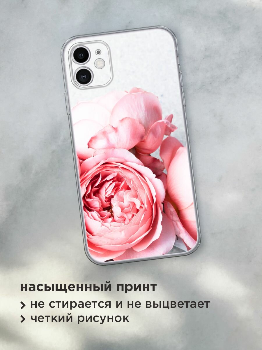 Чехол на Apple iPhone 11 / Айфон 11 с принтом "Пионы на белом" — фото 1