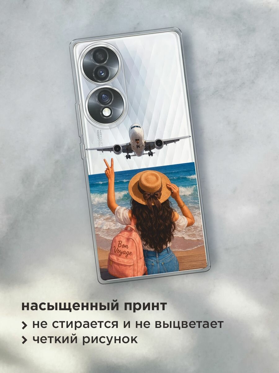 Чехол на Honor 70 / Хонор 70 с принтом "Bon Voyage", прозрачный — фото 1