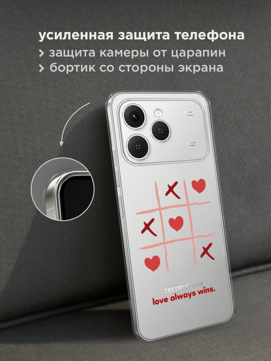 Чехол на Tecno Spark 40 / Текно Спарк 40 с принтом "love always wins - 14 февраля", прозрачный — фото 1