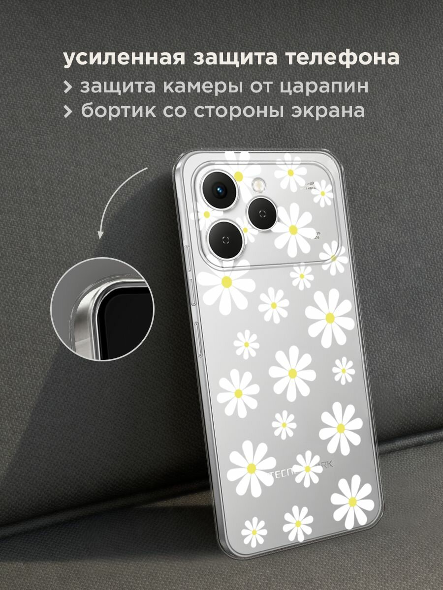 Чехол на Tecno Spark 40 / Текно Спарк 40 с принтом "Большие ромашки", прозрачный — фото 1