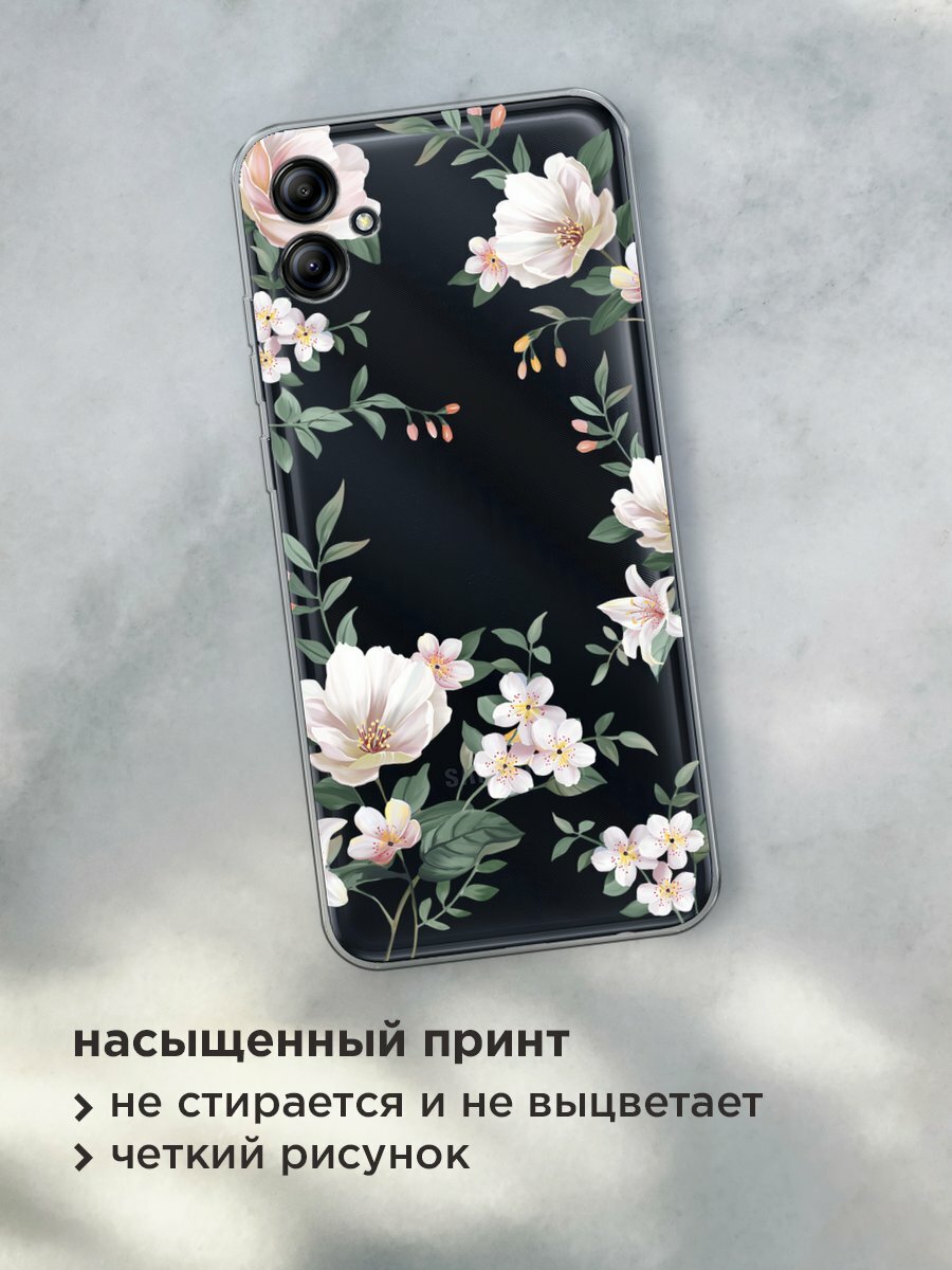 Чехол на Samsung Galaxy A04e / Самсунг A04e с принтом "Beautiful white flowers", прозрачный — фото 1