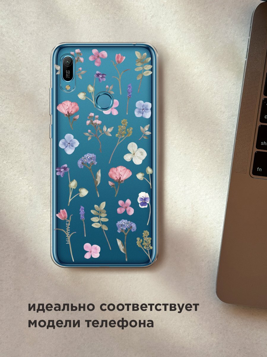 Чехол на Honor 8A/8A Pro/Huawei Y6s/Y6 2019 / Хонор 8А с принтом "Гербарий из полевых цветов", прозрачный — фото 1