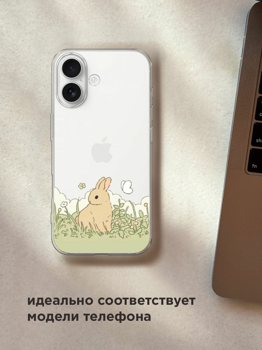 Чехол на Apple iPhone 17 / Айфон 17 с принтом "Кролик в поле", прозрачный — фото 1