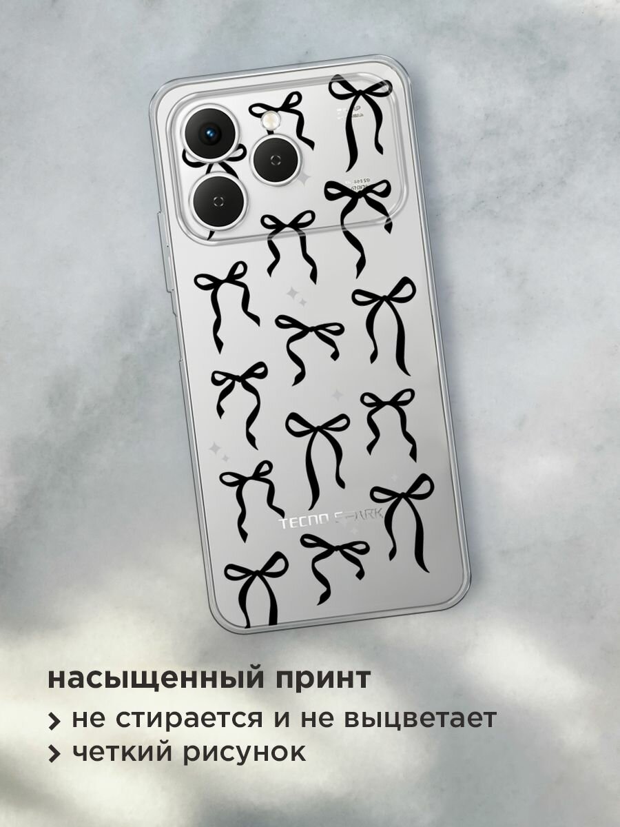 Чехол на Tecno Spark 40 / Текно Спарк 40 с принтом "Black bows", прозрачный — фото 1