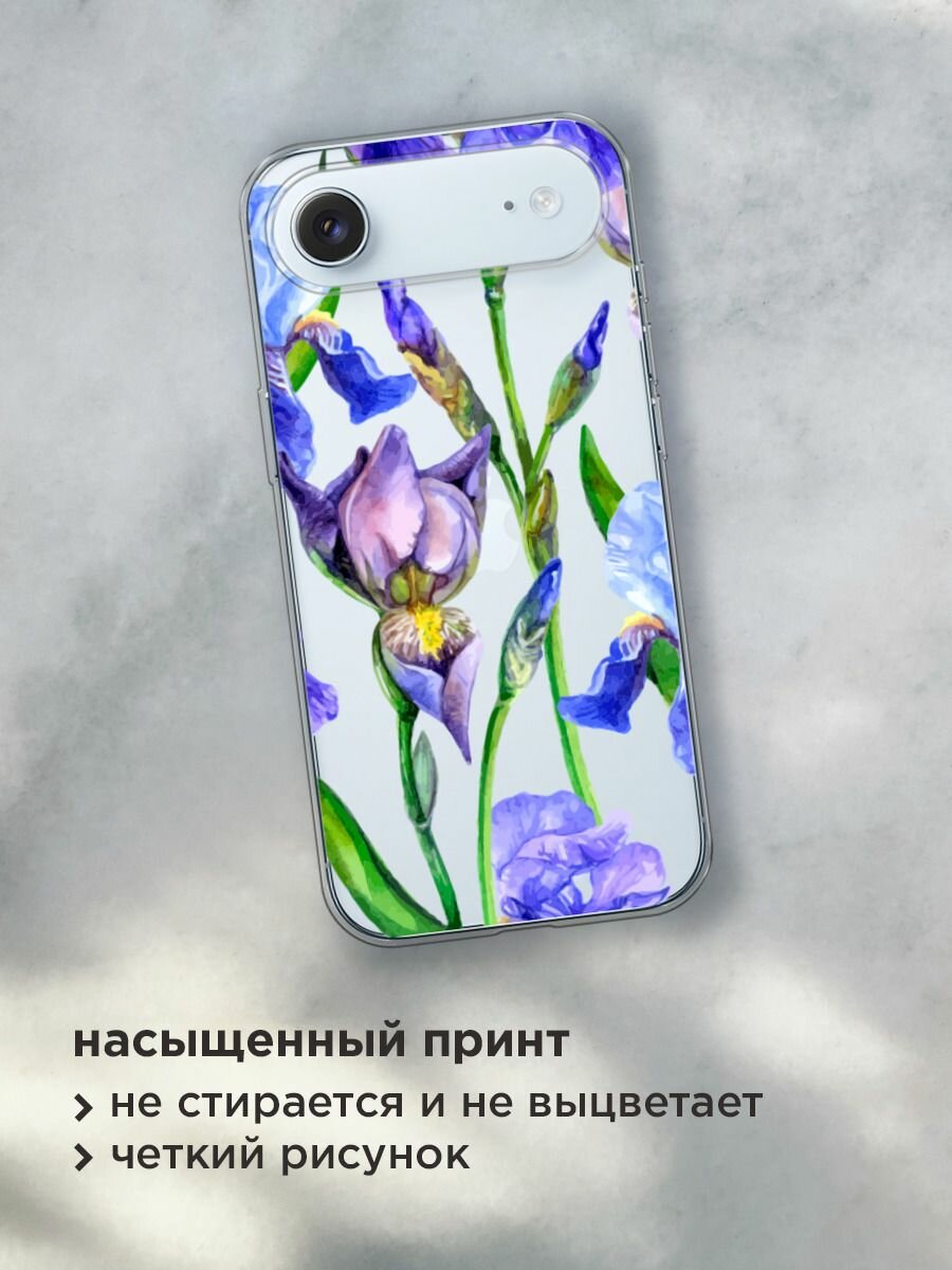 Чехол на Apple iPhone Air / Айфон Айр с принтом "Синие ирисы", прозрачный — фото 1