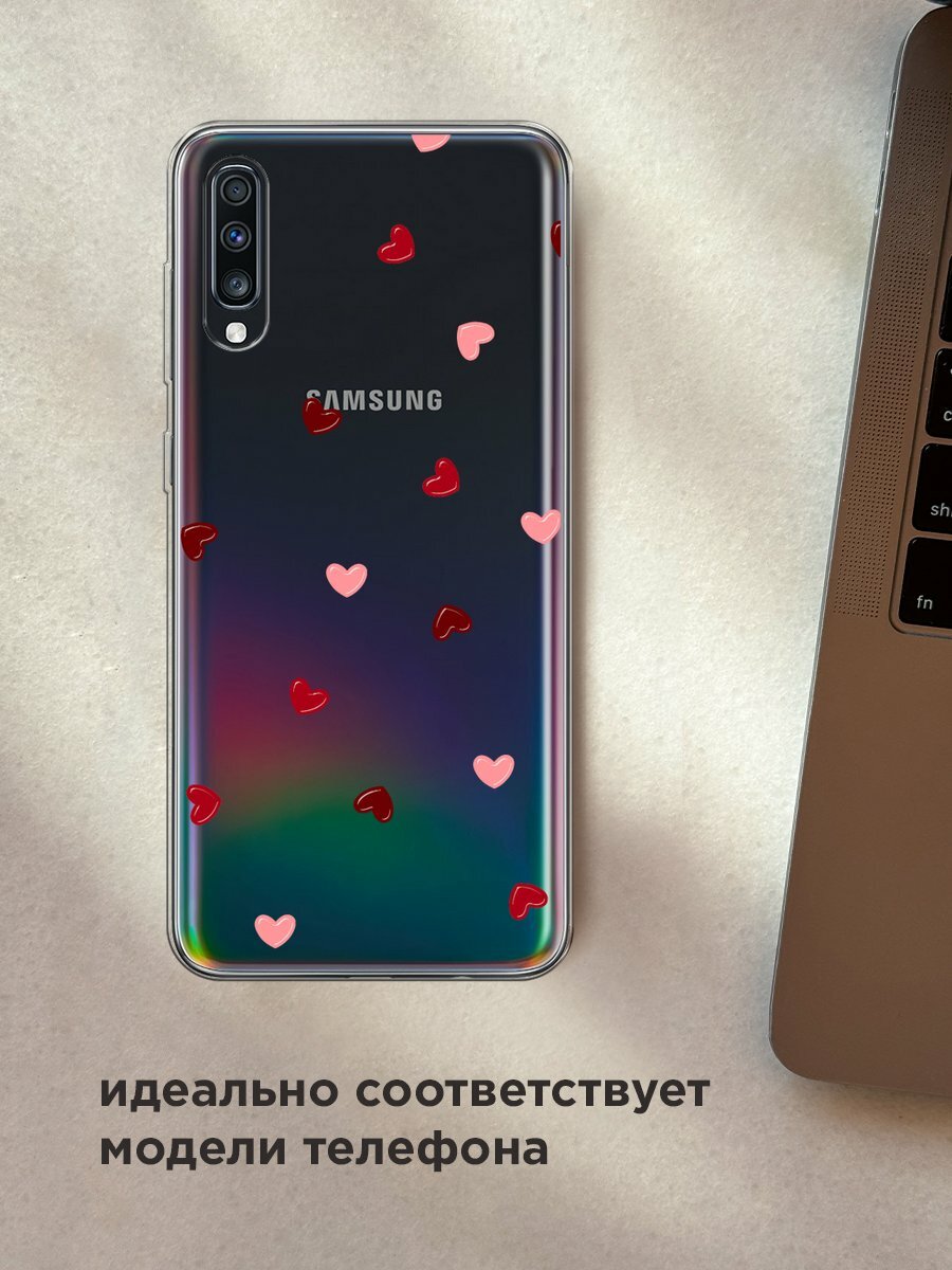 Чехол на Samsung Galaxy A70 / Самсунг Галакси А70 с принтом "Бордовые сердечки 2" — фото 1
