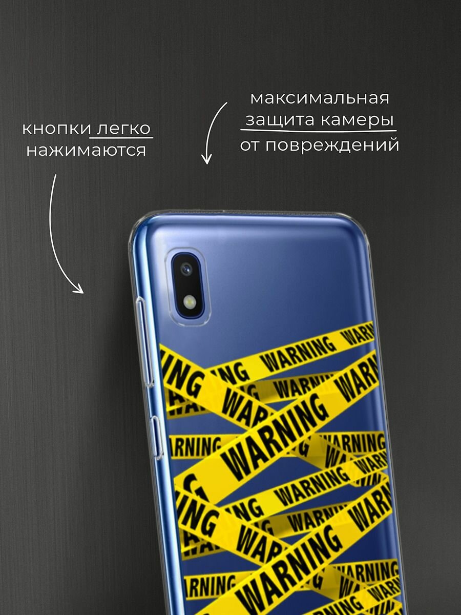 Чехол на Samsung Galaxy A10 / Самсунг Галакси А10 с принтом "Warning!", прозрачный — фото 1