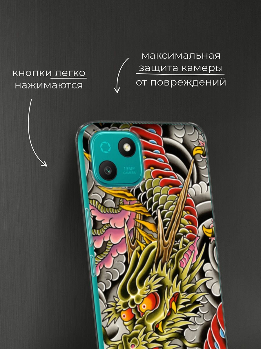 Силиконовый чехол на Wiko T10 / Вико Т10 с принтом "Японский дракон" — фото 1