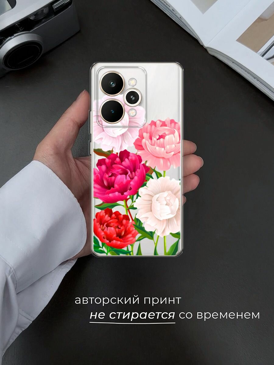 Чехол на Realme 15 Pro / Реалми 15 Про с принтом "Большие пионы", прозрачный — фото 1