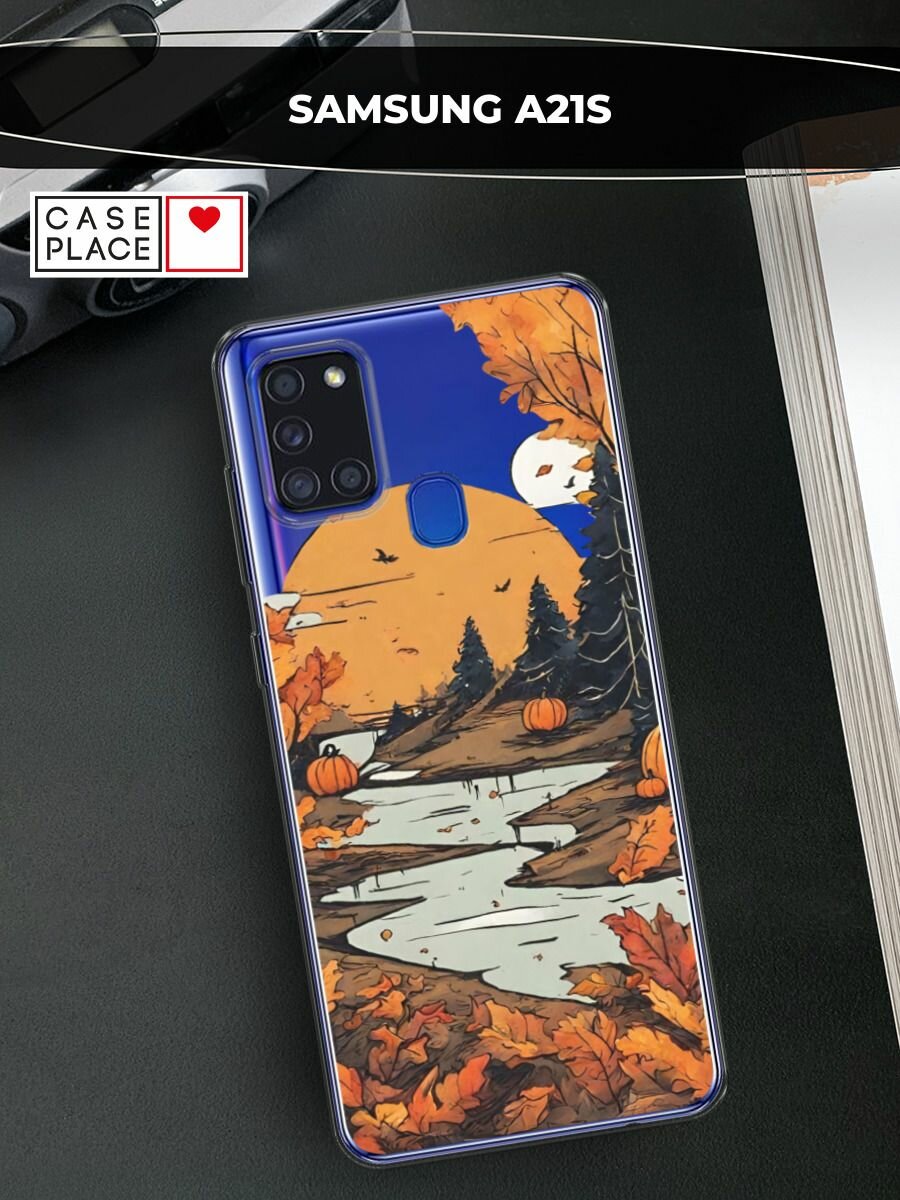Чехол на Samsung Galaxy A21s / Самсунг Галакси A21s с принтом "Осенний лесной уголок", прозрачный