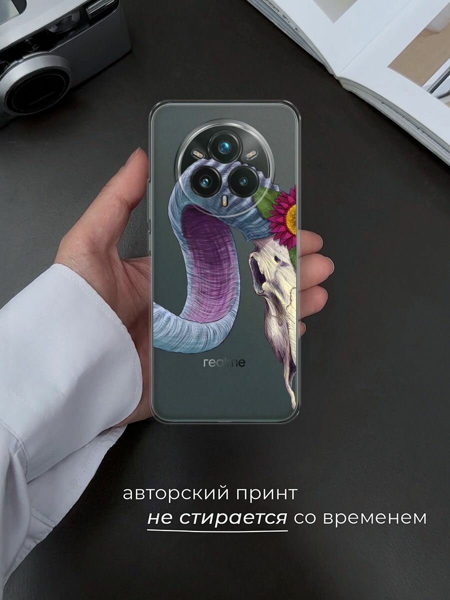 Чехол на Realme 14 Pro / Реалми 14 Про с принтом "Мифический череп", прозрачный — фото 1
