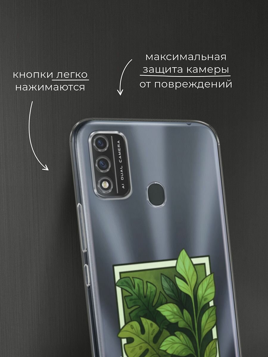 Чехол на Itel A48 / Ител А48 с принтом "Пантон Leaf Green", прозрачный — фото 1