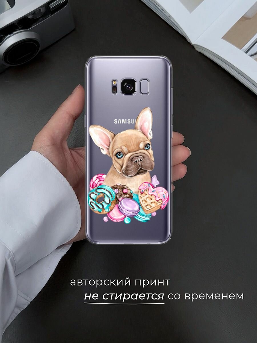 Чехол на Samsung Galaxy S8 + / Самсунг Галакси С8 Плюс с принтом "Бульдог и сладости", прозрачный — фото 1