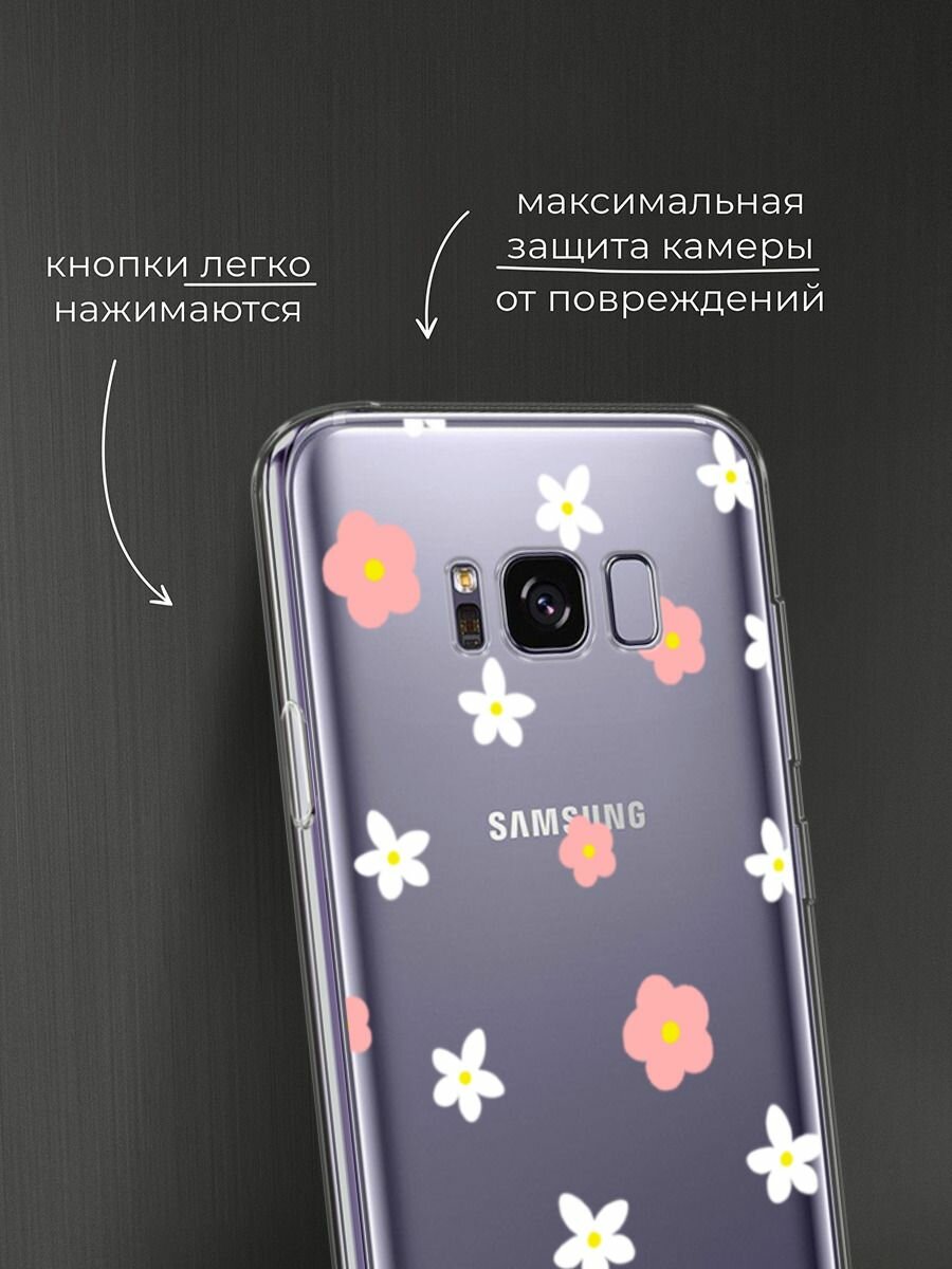 Чехол на Samsung Galaxy S8 + / Самсунг Галакси С8 Плюс с принтом "Розовые и белые цветы", прозрачный — фото 1