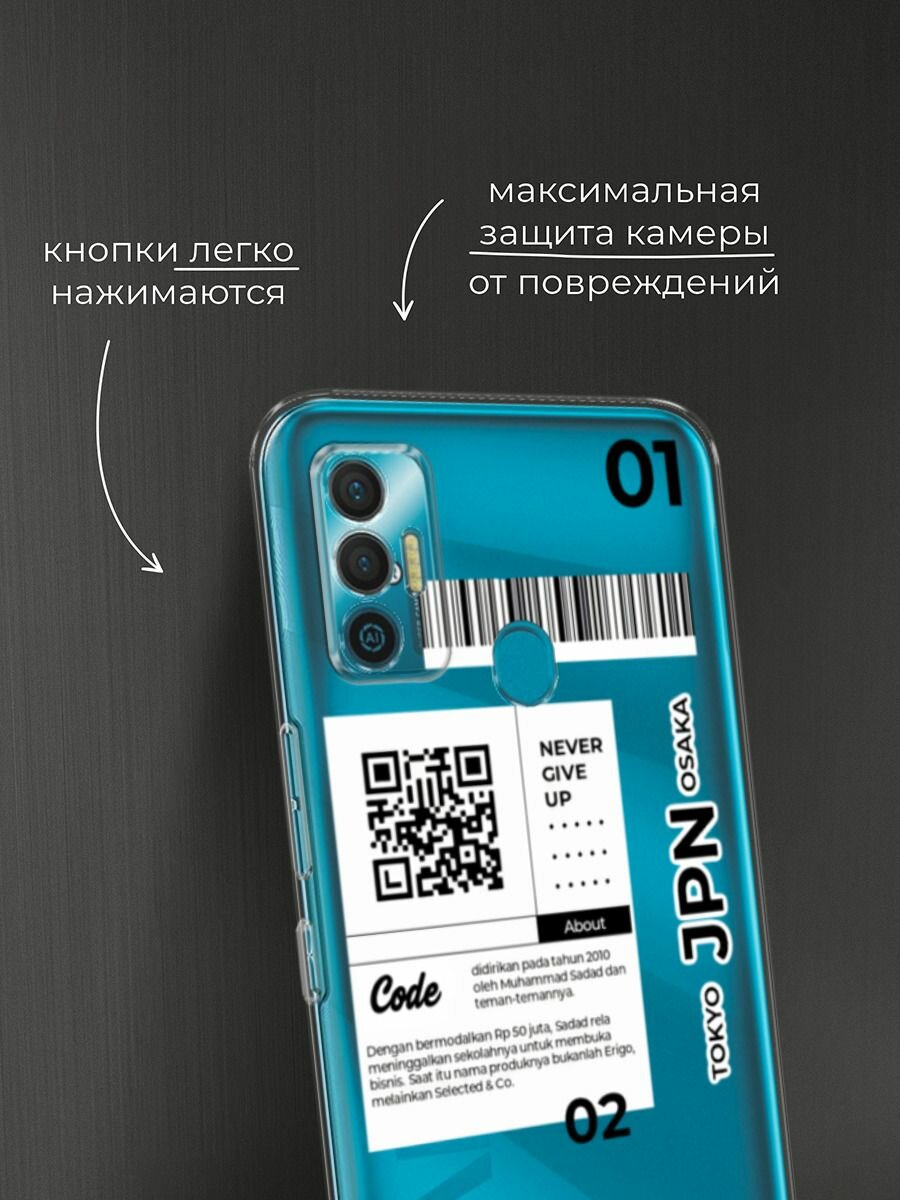 Чехол на Tecno Spark 7 / Техно Спарк 7 с принтом "JPN", прозрачный — фото 1