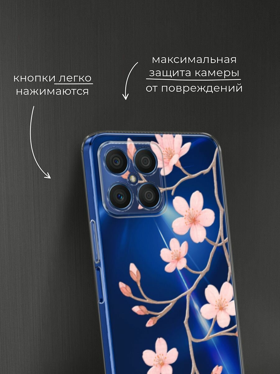 Чехол на Honor X8 / Хуавей X8 с принтом "Веточка распускающейся сакуры 2" — фото 1