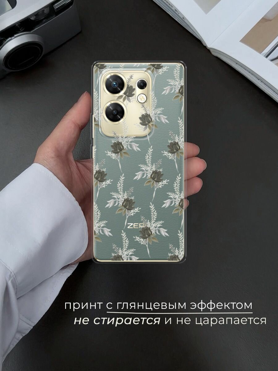 Чехол на Infinix Zero 30 4G / Инфиникс Зеро 30 4G с принтом "Паттерн цветы сепия" — фото 1