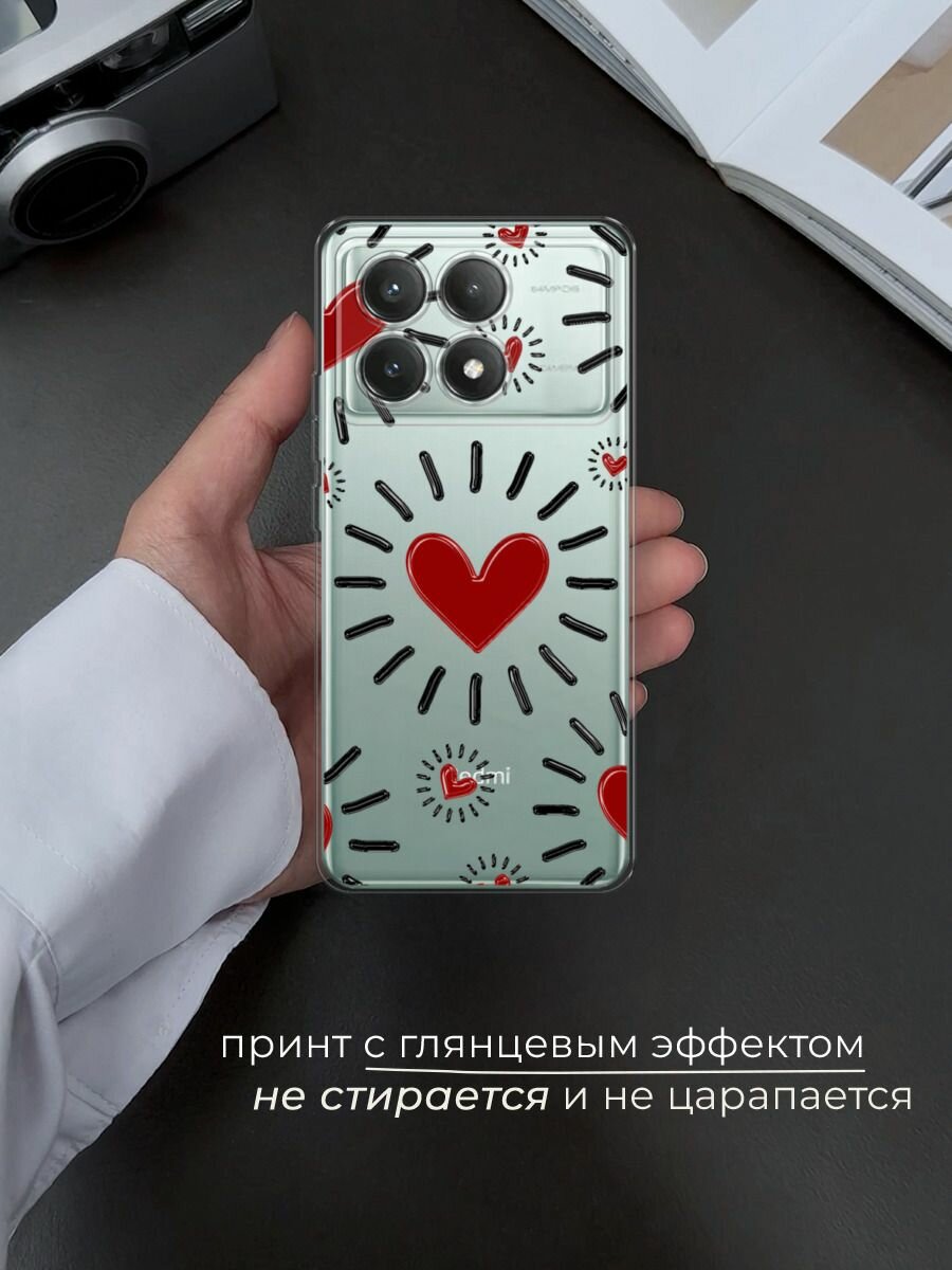 Чехол на Xiaomi Poco X6 PRO 5G / Поко X6 Про 5G с принтом "Бордовые сердца паттерн" — фото 1