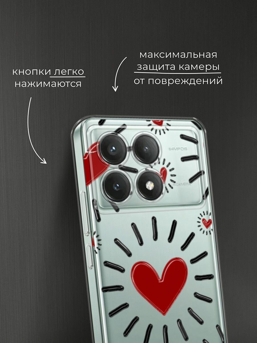 Чехол на Xiaomi Poco X6 PRO 5G / Поко X6 Про 5G с принтом "Бордовые сердца паттерн" — фото 1