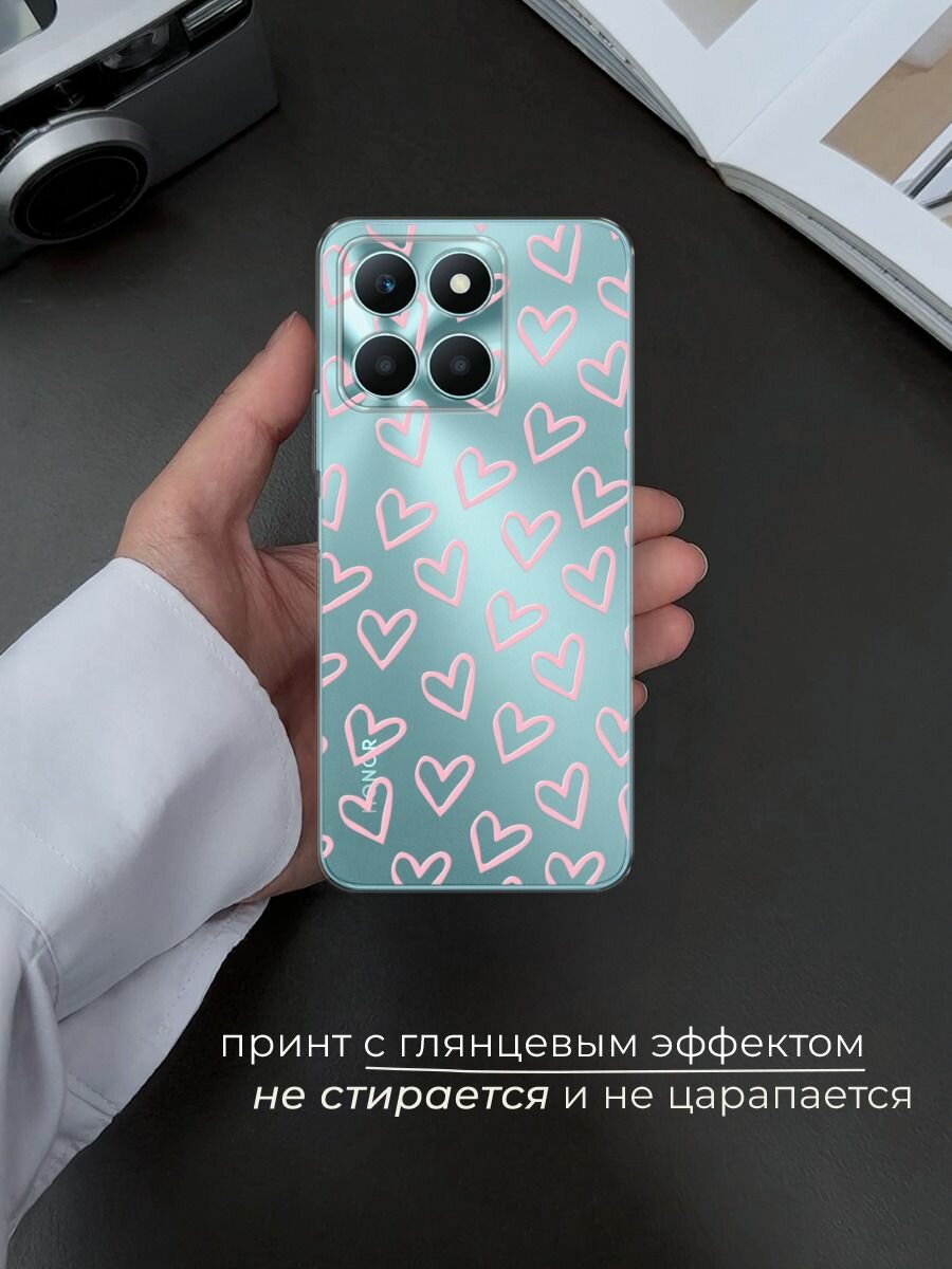 Чехол на Honor X6A / Хонор X6A с принтом "Сердца паттерн" — фото 1