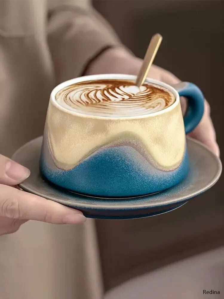 Керамическая кофейная чашка-Простая подарочная коробка Jianshan Coffee Cup (синяя), 240 мл, 3 шт