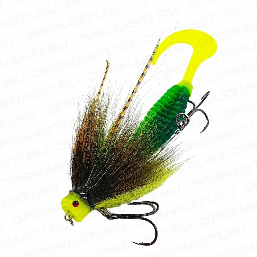 Бактейл оснащенный Boroda Baits Bearded Mouse Micro, #309 - Emerald / Lemon / Приманки для ловли щуки и судака