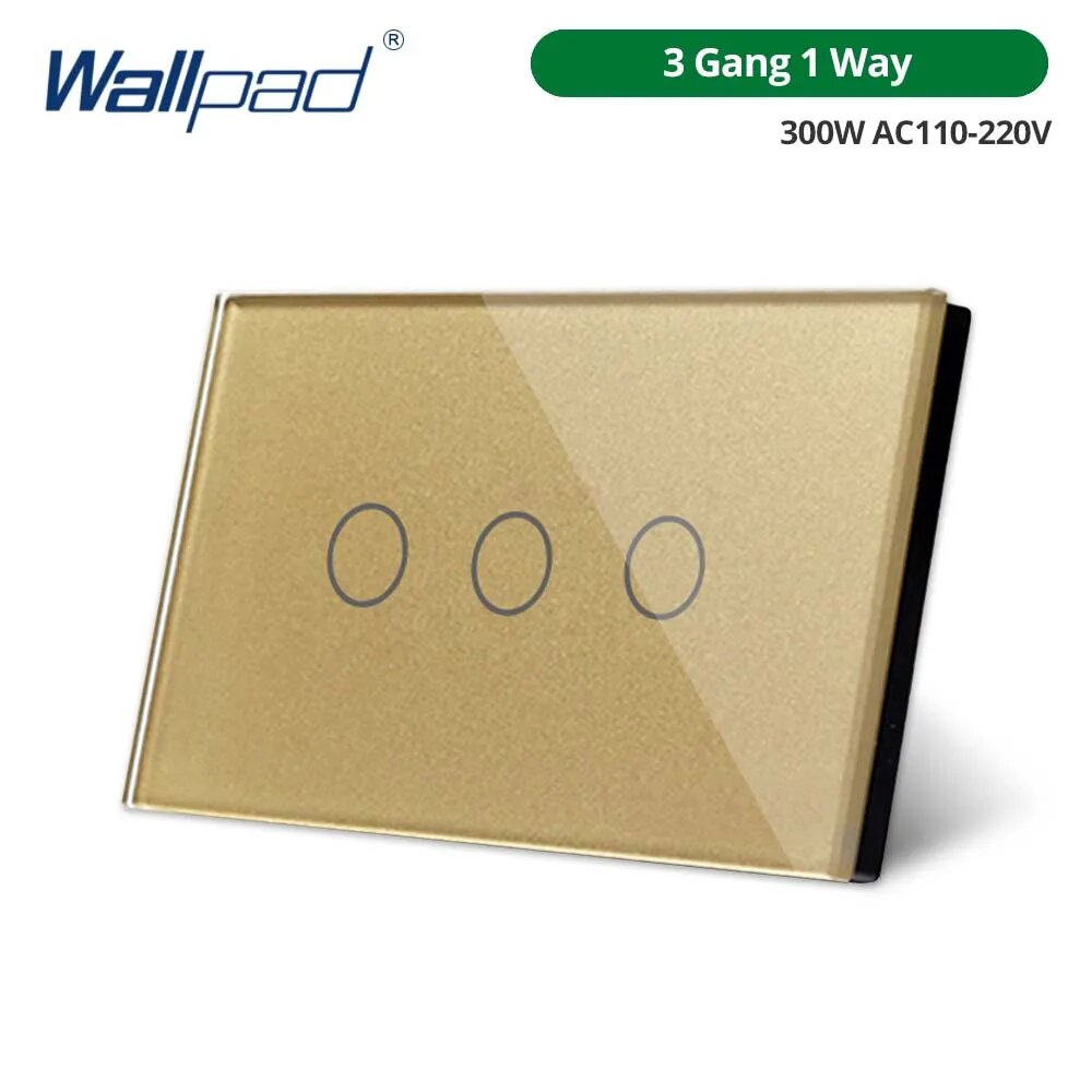 Wallpad 3 Gang 1 Way Золотой сенсорный выключатель