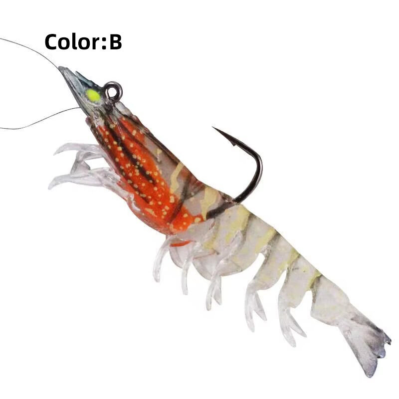 2025 Большая светящаяся приманка для креветок, имитация креветки, свинцовая приманка, мягкая приманка, светящаяся приманка для креветок, верхний крючок с черным поясом