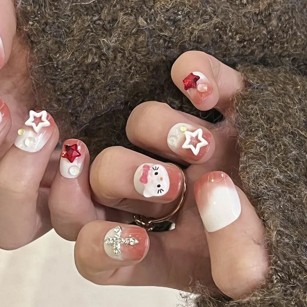24 шт. маникюрных наклеек с изображением Кэти кота (Kitty), короткие квадратные наклейки для ногтей, в комплекте с клеем и гелевым желе.
