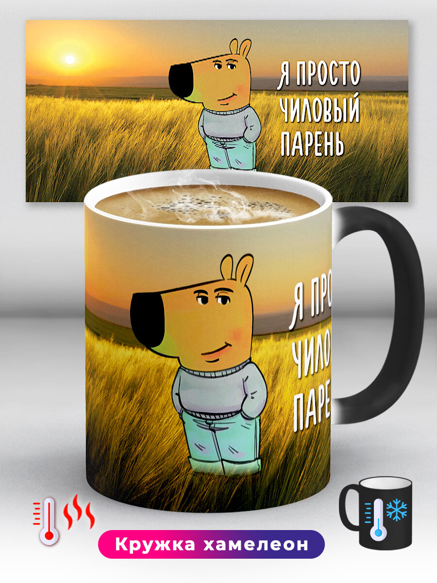 Кружка хамелеон с приколом мем Я просто чиловый парень закат