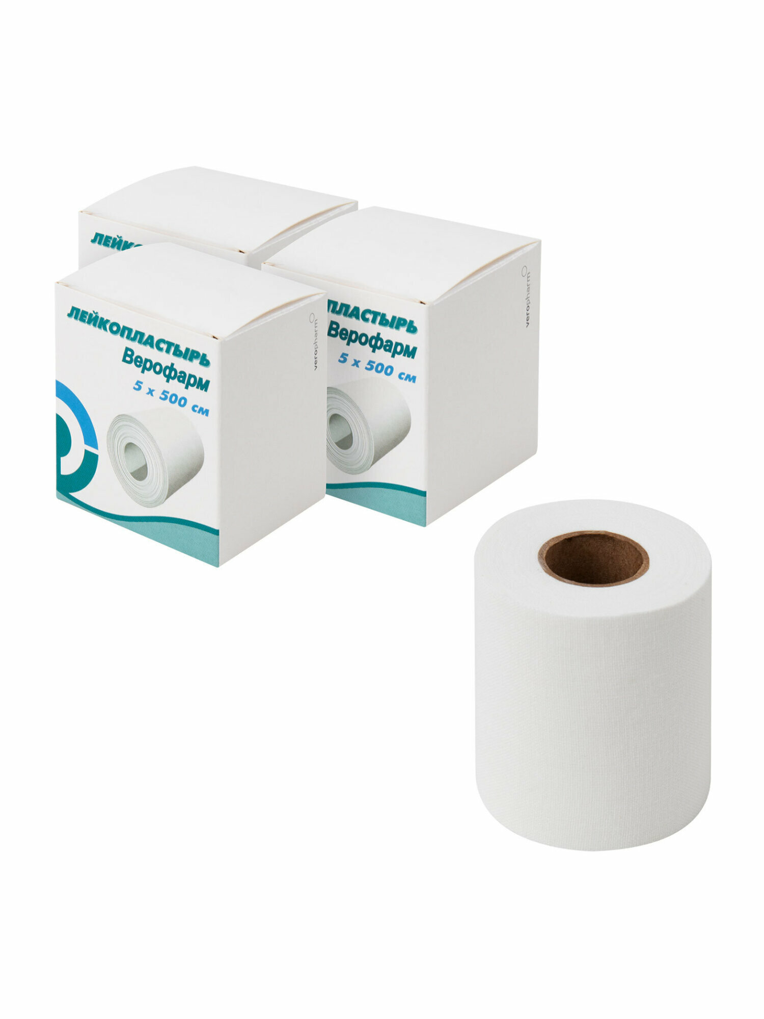 Пластырь медицинский, лейкопластырь рулонный фиксирующий 5х500 см на тканевой основе, набор 3 штуки, Верофарм, 881177