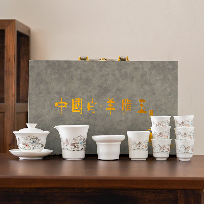 Набор для чая в национальном стиле, культурный креативный подарочный набор, овечий жир, белый фарфор, бизнес-подарок, корпоративное мероприятие, высококачественный сувенир