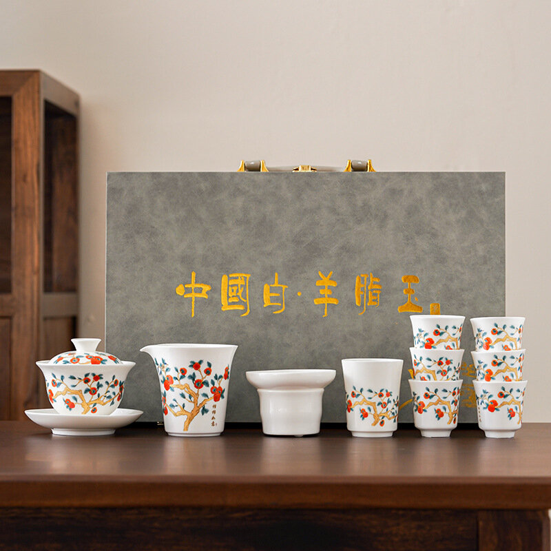 Набор для чая в национальном стиле, культурный креативный подарочный набор, овечий жир, белый фарфор, бизнес-подарок, корпоративное мероприятие, высококачественный сувенир