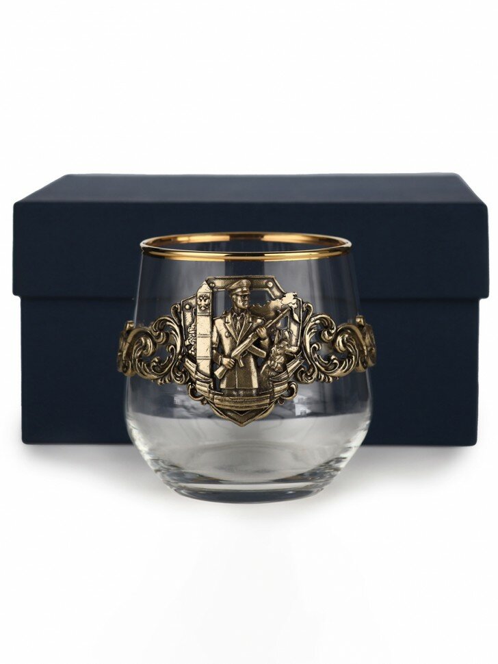 Стакан для виски "Пограничник" из стекла и латуни в коробке (330 мл)