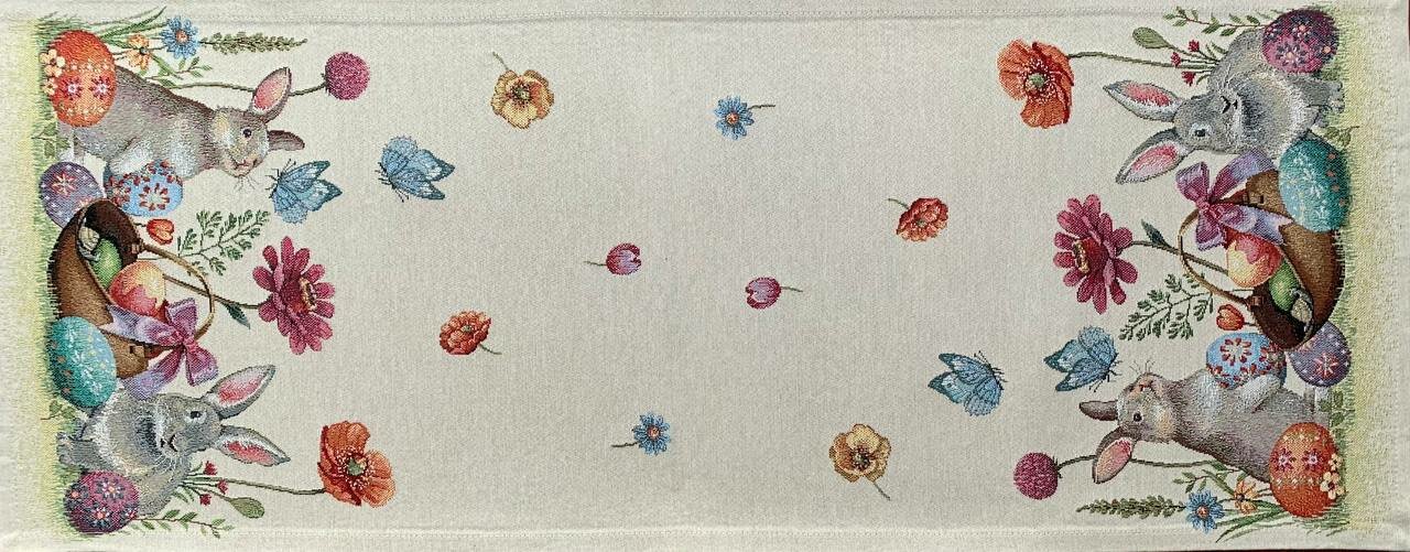 Гобелен, декоративная салфетка-дорожка пасхальная, 97х37см / "Пасхальные первоцветы"