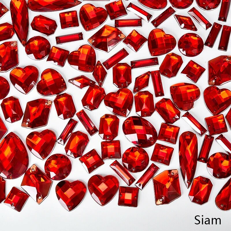 Стразы акриловые Siam красные, смешанных форм 25г