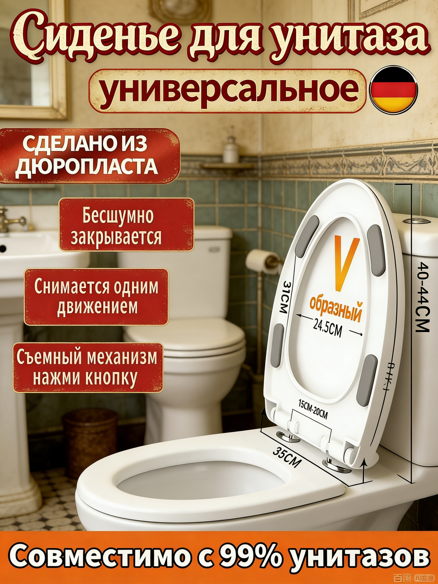 Сиденье крышка для унитаза с микролифтом универсальное 40-42 на 34-35 универсальный