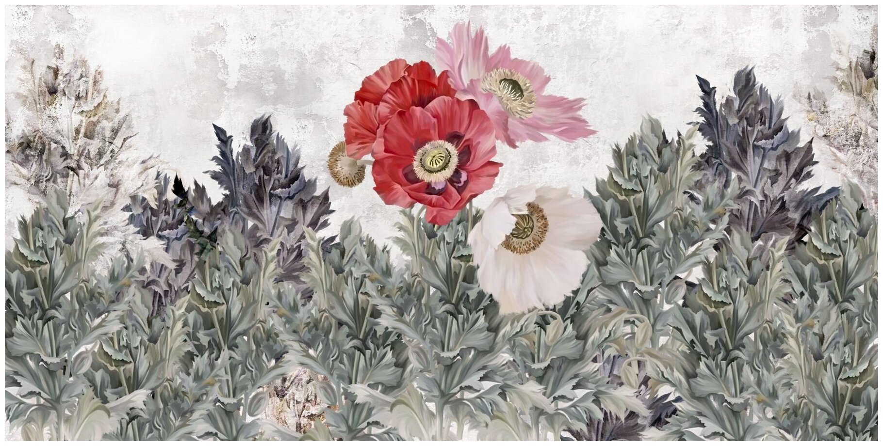 Фотообои Уютная стена "Дикие маки" 540х270 см Виниловые Бесшовные (единым полотном)