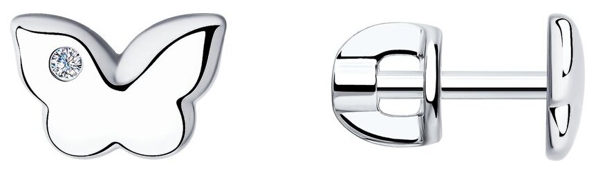 Серьги пусеты, серебро, 925 проба, родирование, бриллиант