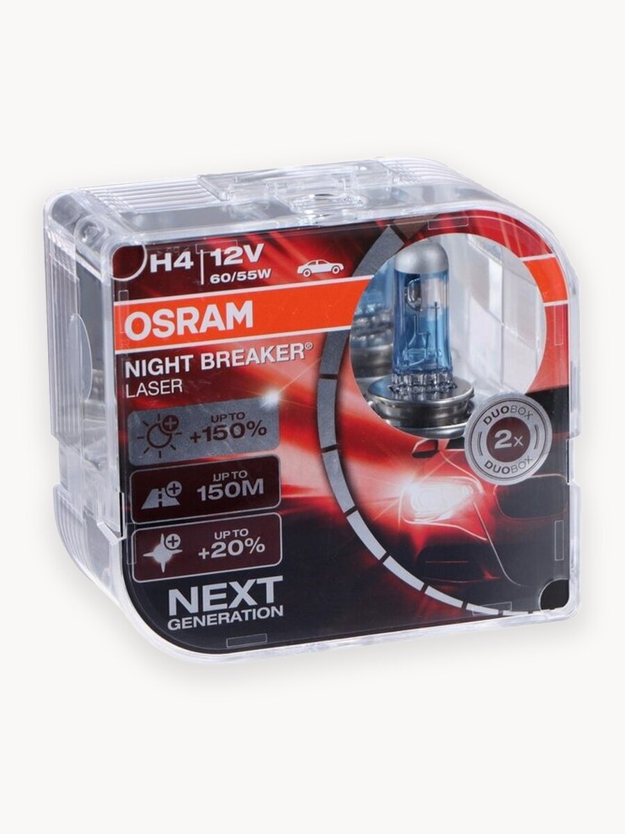 Лампа автомобильная галогенная OSRAM NIGHT BREAKER LASER 64193NL-HCB H4 12V 60/55W P43t 2 шт.