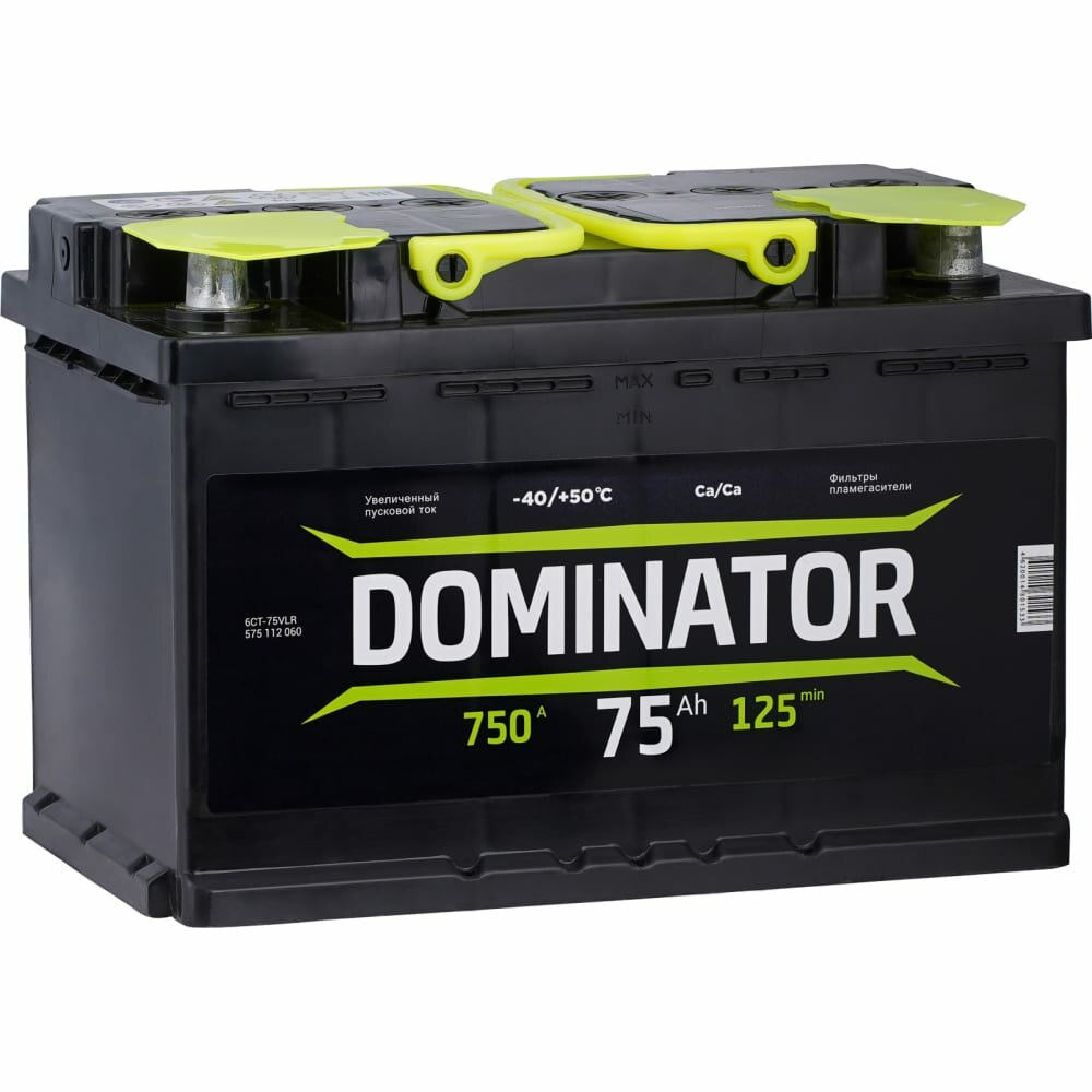 Аккумулятор DOMINATOR 6 СТ 75 Ач 0 LR, 750 А ССА, 575112060 обратная полярность для автомобилей легковых и грузовых кальциевая технология