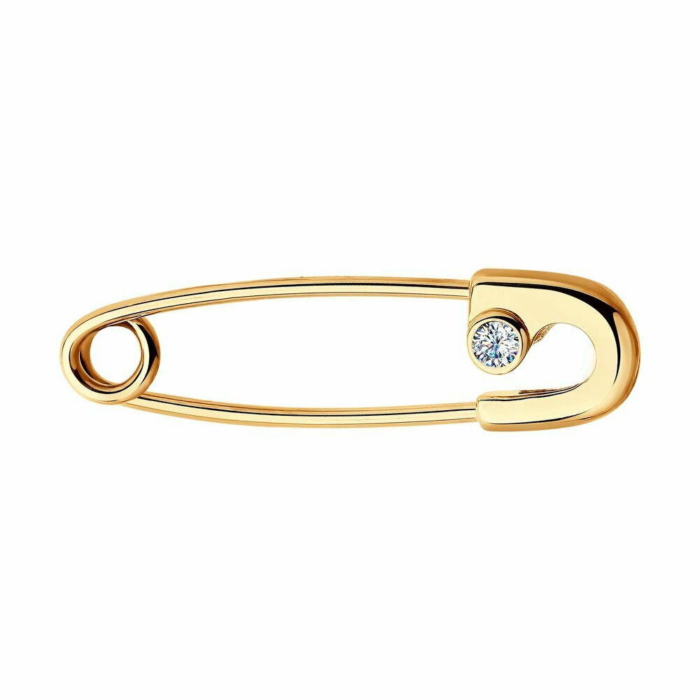 Брошь, красное золото, 585 проба, фианит