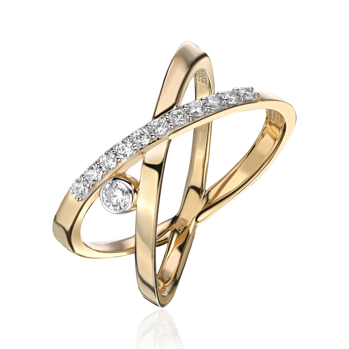 Кольцо, желтое золото, 585 проба, родирование, фианит