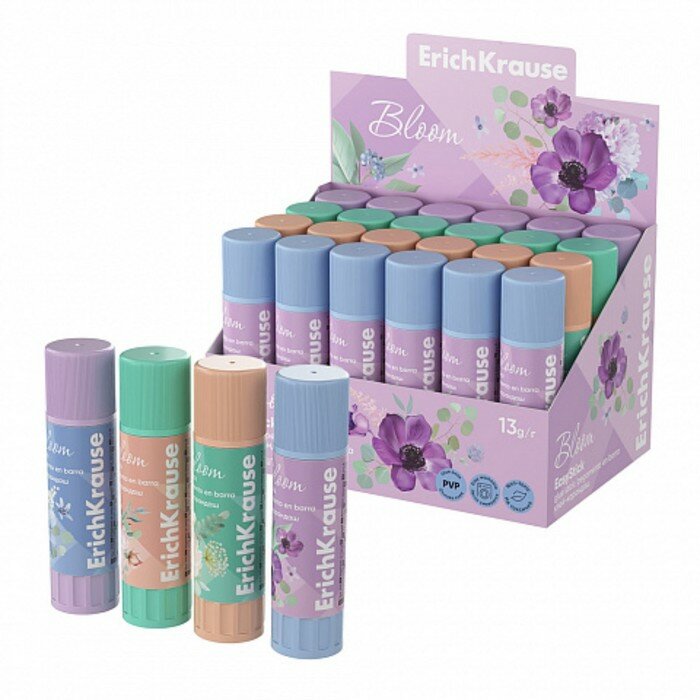 ErichKrause Клей-карандаш, ErichKrause EasyStick Pastel Bloom, PVP, экономичный расход, 13 г, микс