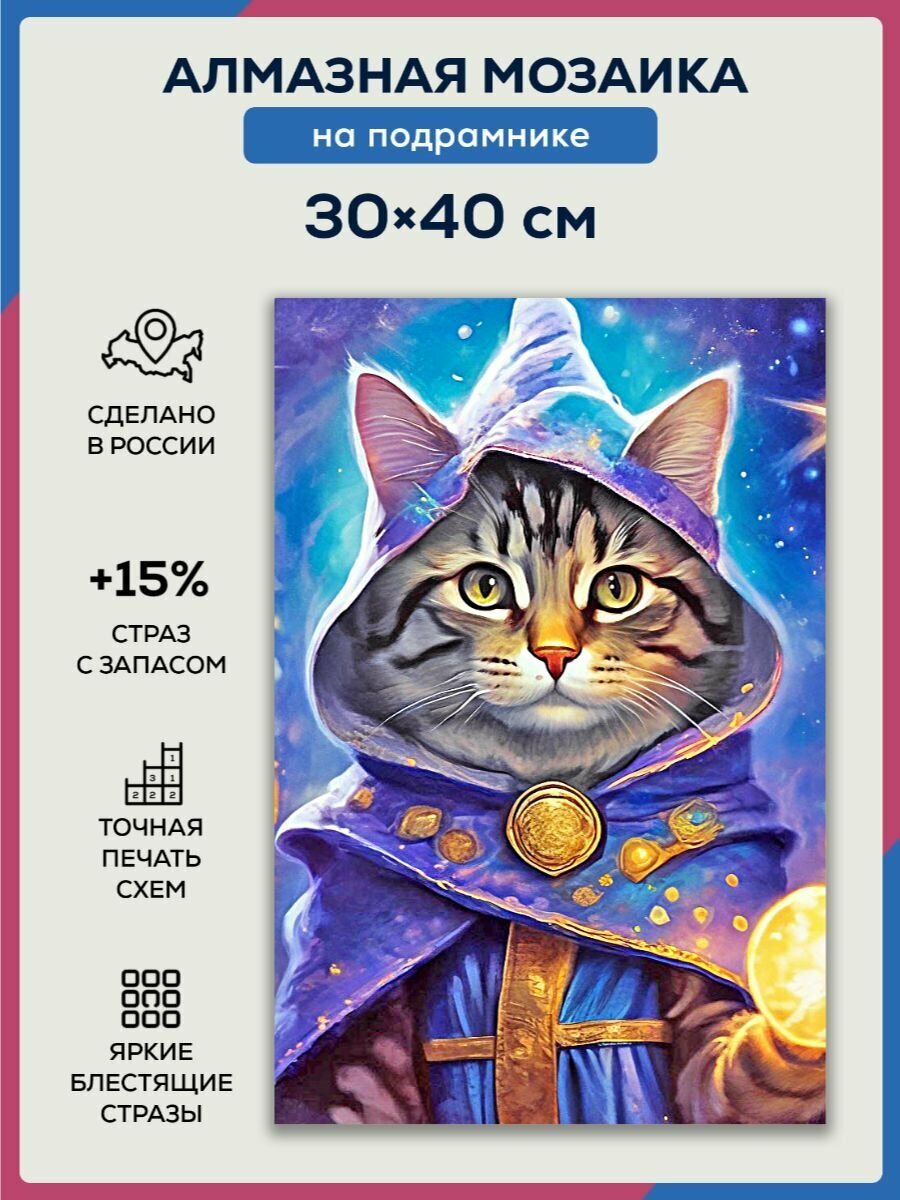 Алмазная мозаика 30x40 Кот - шаман на подрамнике