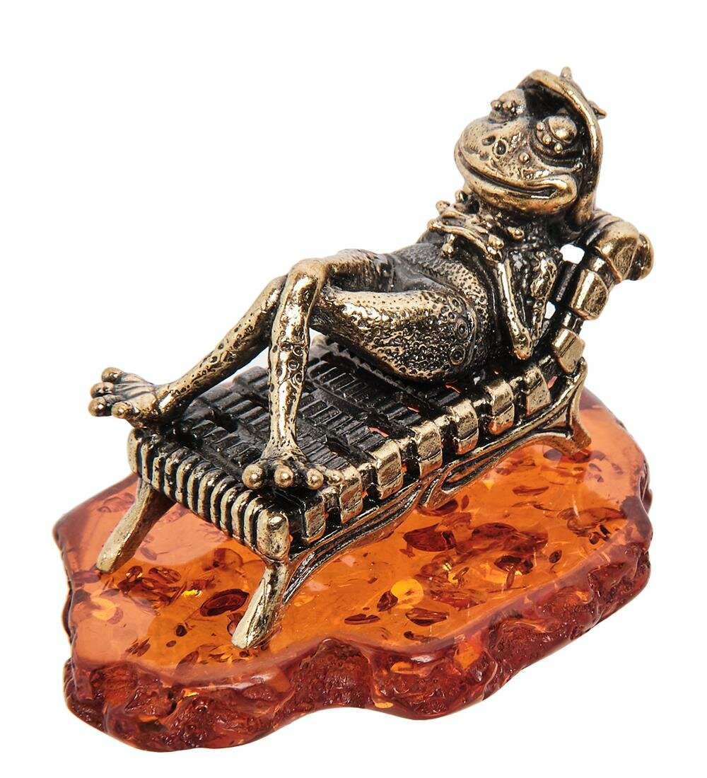 Фигурка Лягушка на пляже (латунь, янтарь) A2087949 Народные промыслы, бронзовый