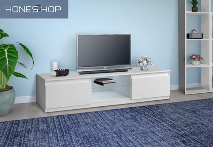 Тумба под ТВ Бондо ЛДСП/МДФ белый, 130х34х36