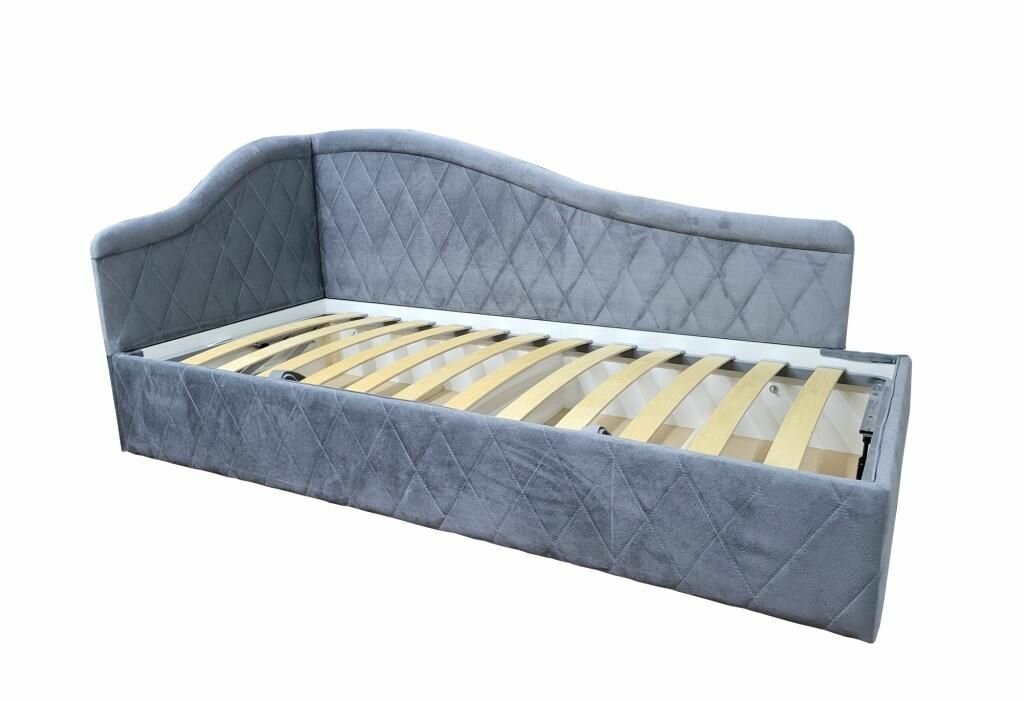 Кровать угловая без матраса велюр Форест серый Левый 90х190 см