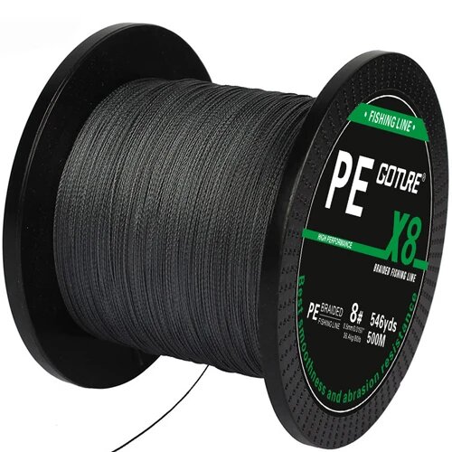 Goture плетенная леска из ПЭ 8 нитей 500 м 17-108 lb Черный, 0.8, Темно-серый