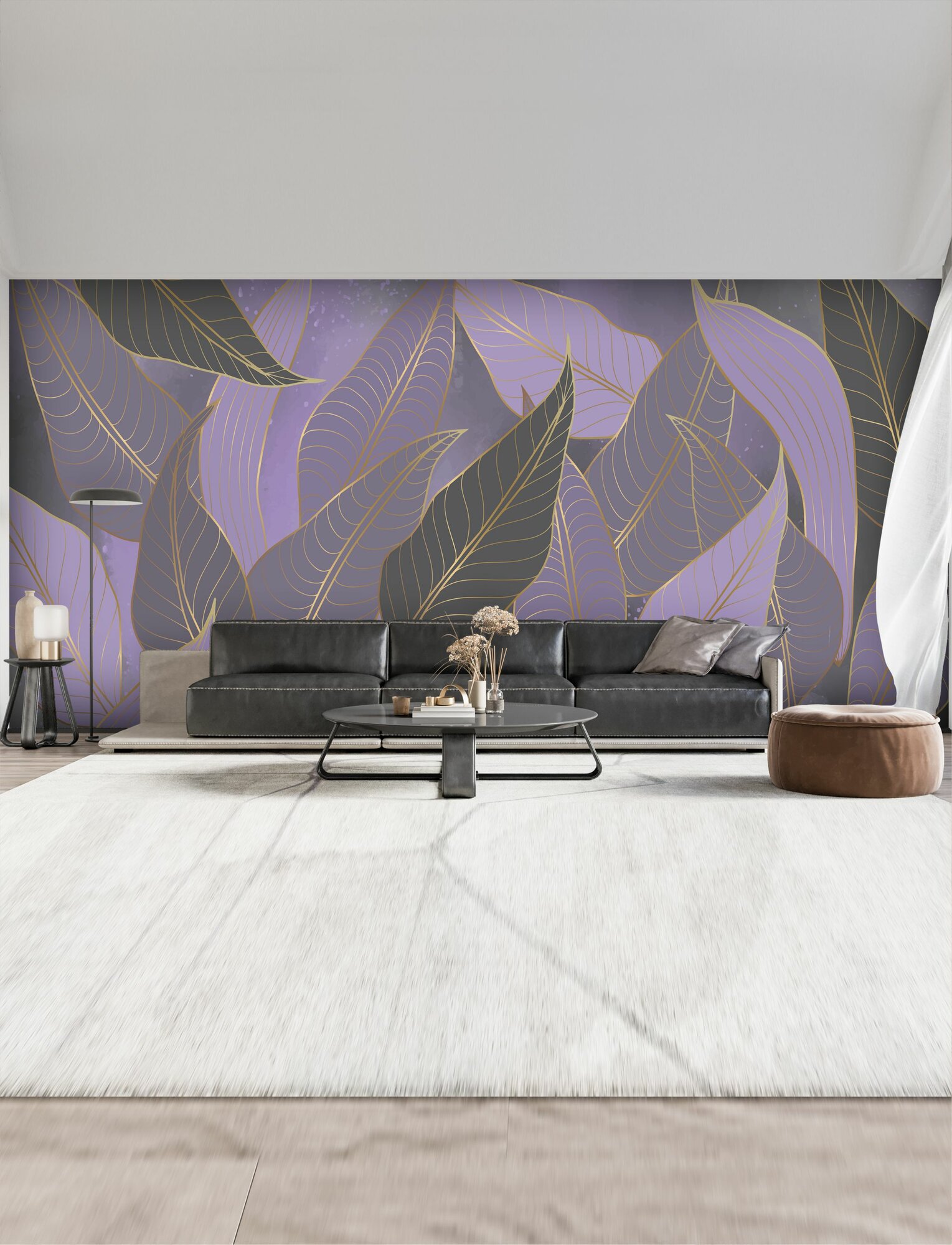 Фотообои на стену Фиолетовые листья 600х270 на флизелиновой основе